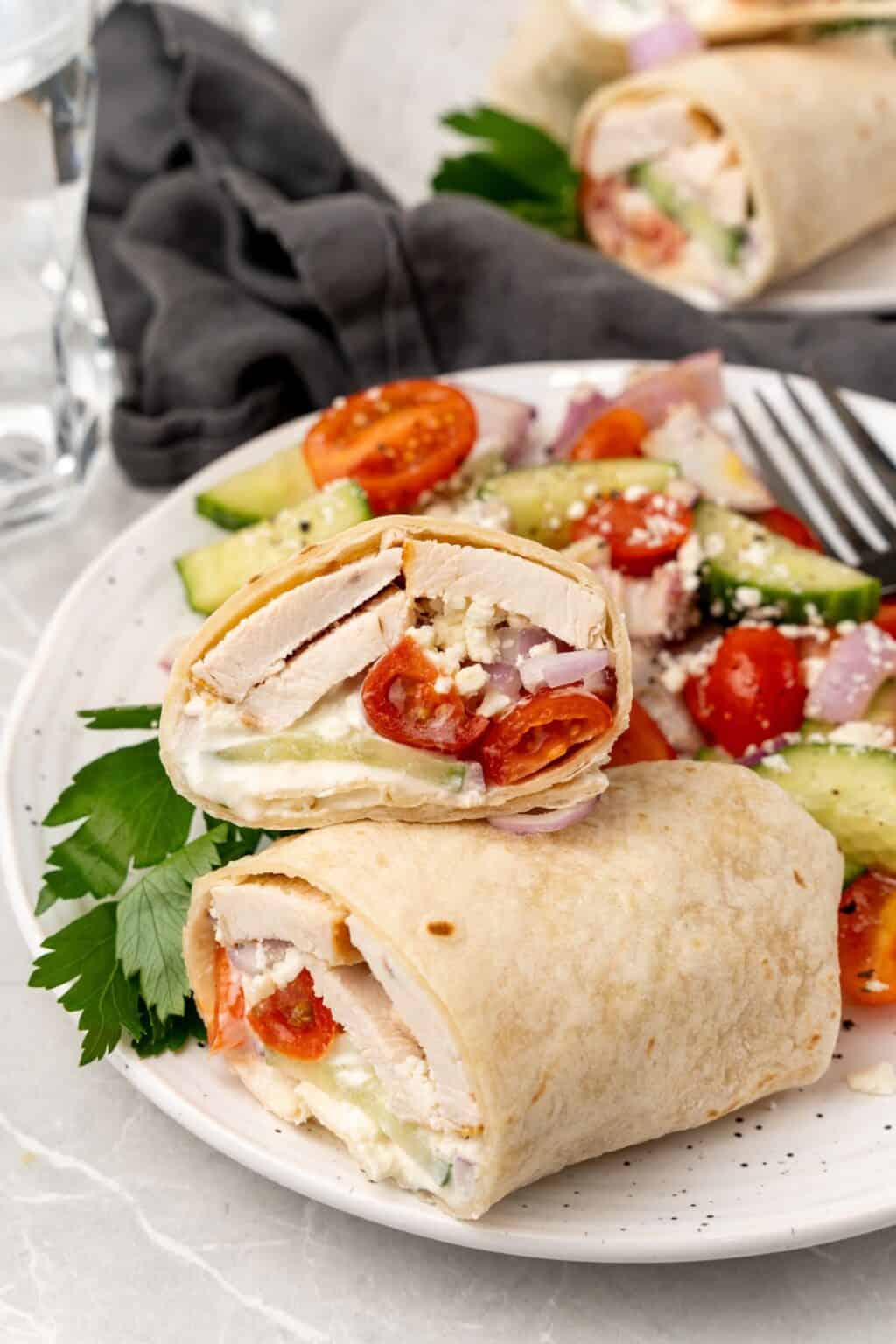 Healthy Greek Chicken Wrap Recipe - One Wholesome Life