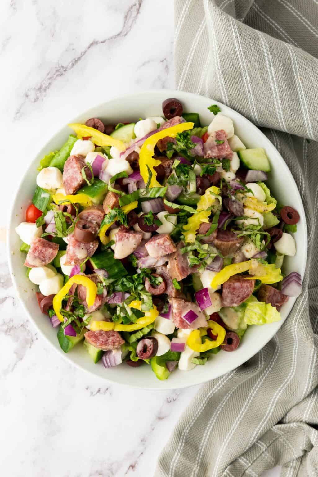 Fresh Italian Chopped Salad with Mozzarella and Salami - One Wholesome Life